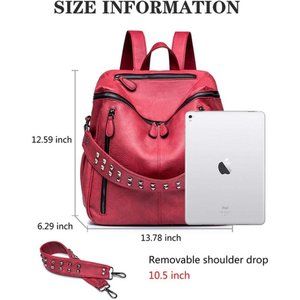 Bags | Women Pu Leather Backpack Purse Convertible Ladies Fashion Red ...